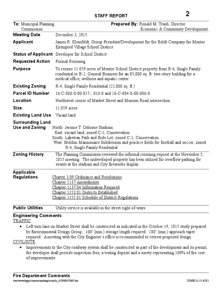 Lake Health Rezoning Staff Report | PDF | Zoning | Traffic