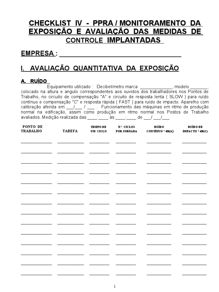 Checklist de Monitoramento PPRA | PDF | Termômetro | Física