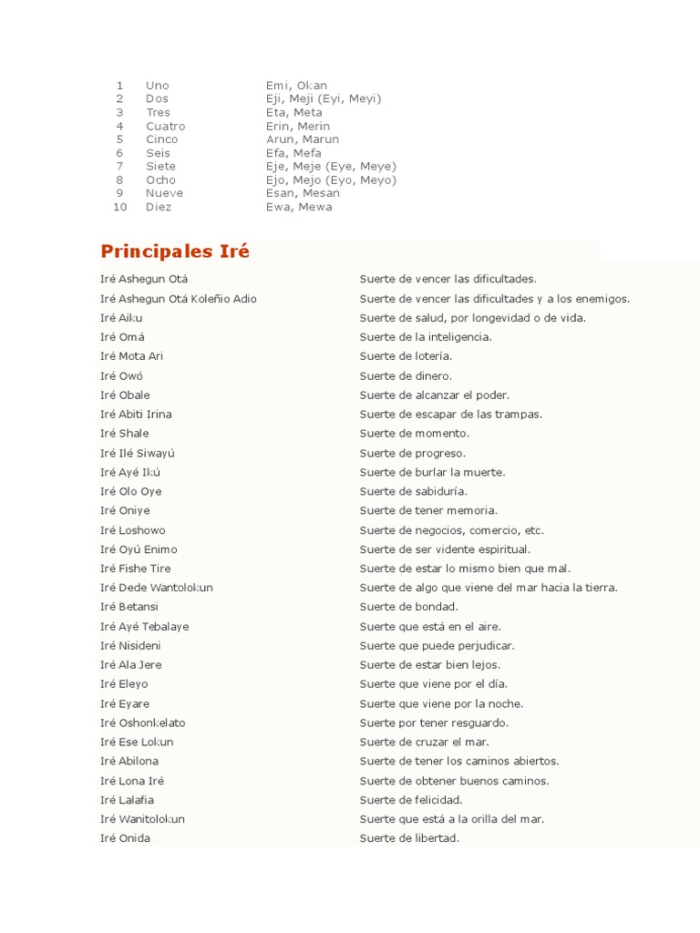 Numeros, Letras Signos de Osha | PDF | Religión y creencia