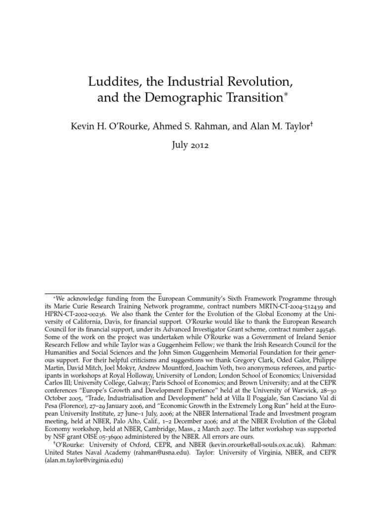 Luddites, The Industrial Revolution, and The Demographic Transition ...