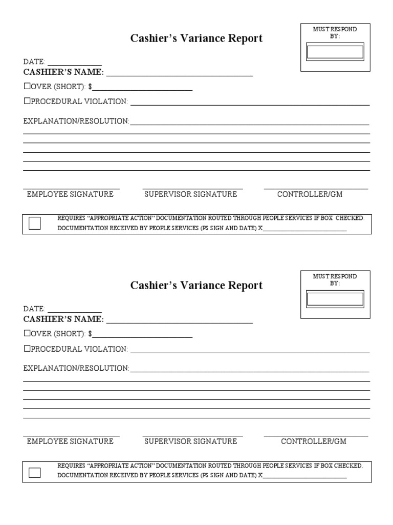 Cashier Variance Report Template | PDF