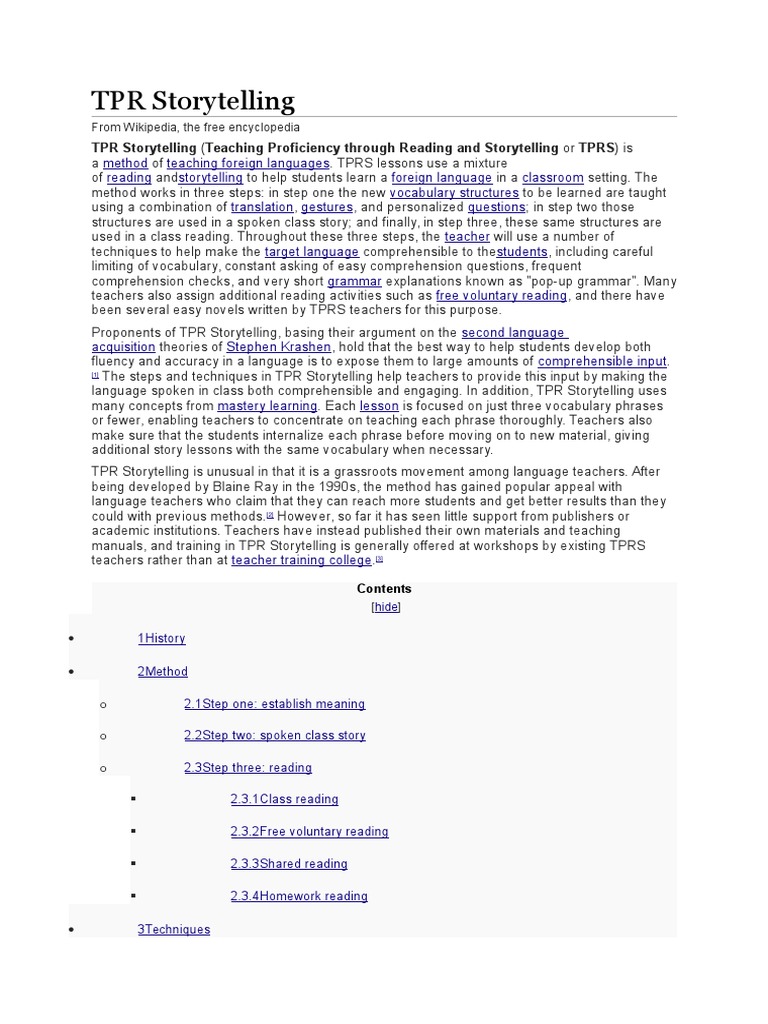 TPR Storytelling | PDF | Human Communication | Teaching