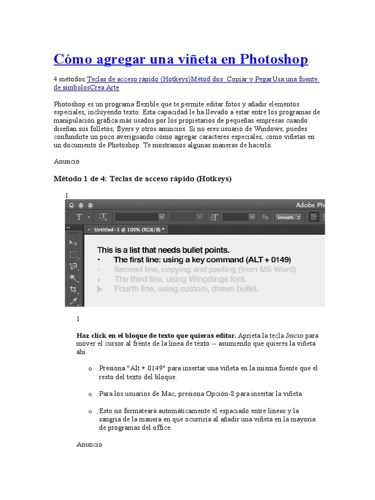 Cómo agregar viñetas en Photoshop | PDF | Adobe Photoshop | Archivo de ...