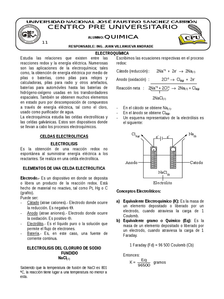 Guia 11 Electroquimica Final | Descargar gratis PDF | Redox | Electrodo