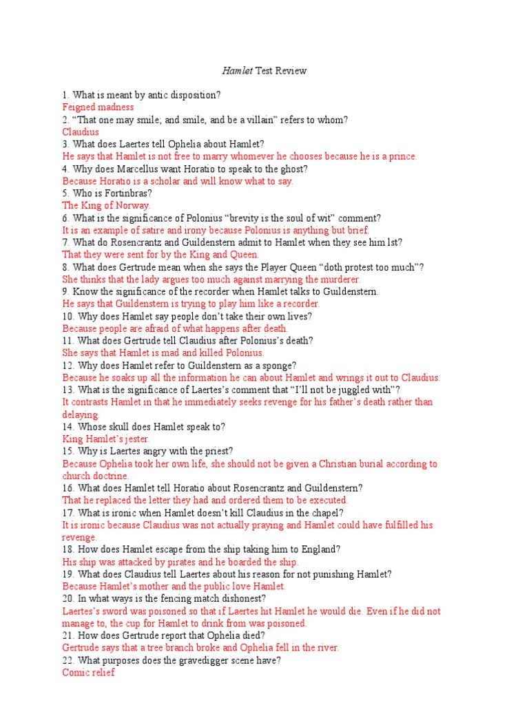 Hamlet Test Review | PDF | Hamlet | Shakespearean Characters