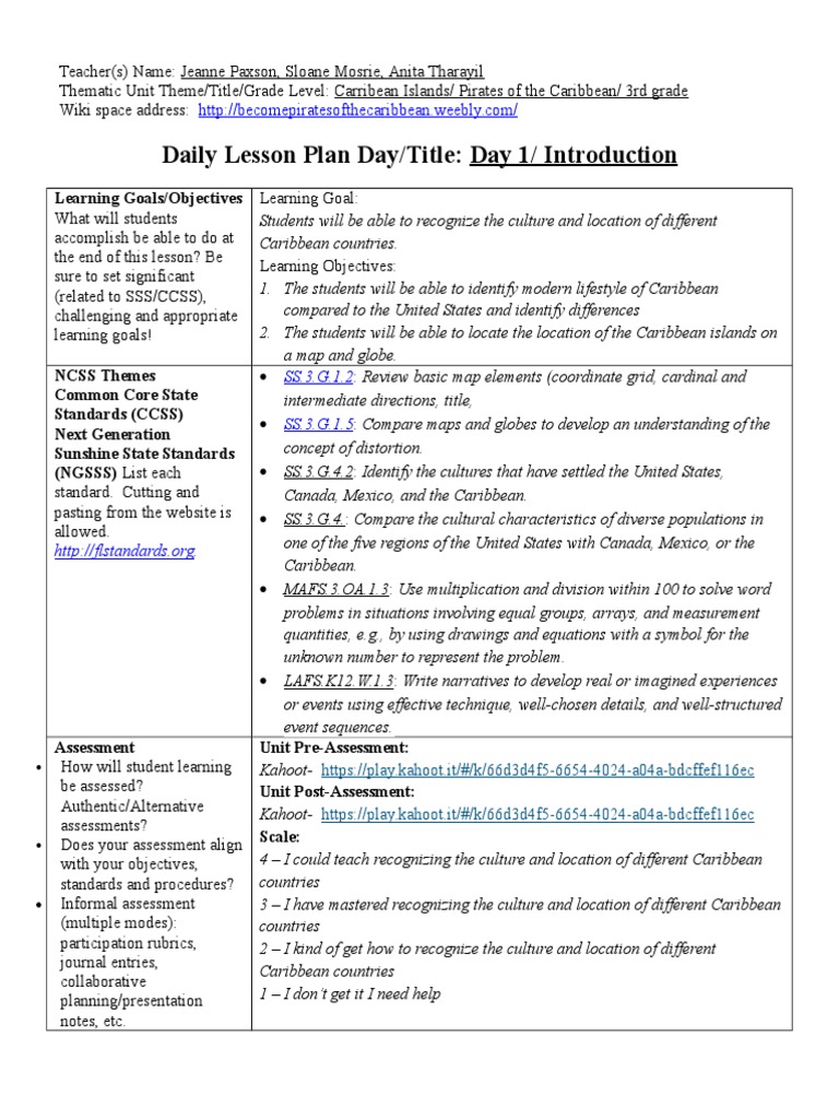 3rd Grade Caribbean Pirates Lesson Plan | PDF | Haiti | Educational ...