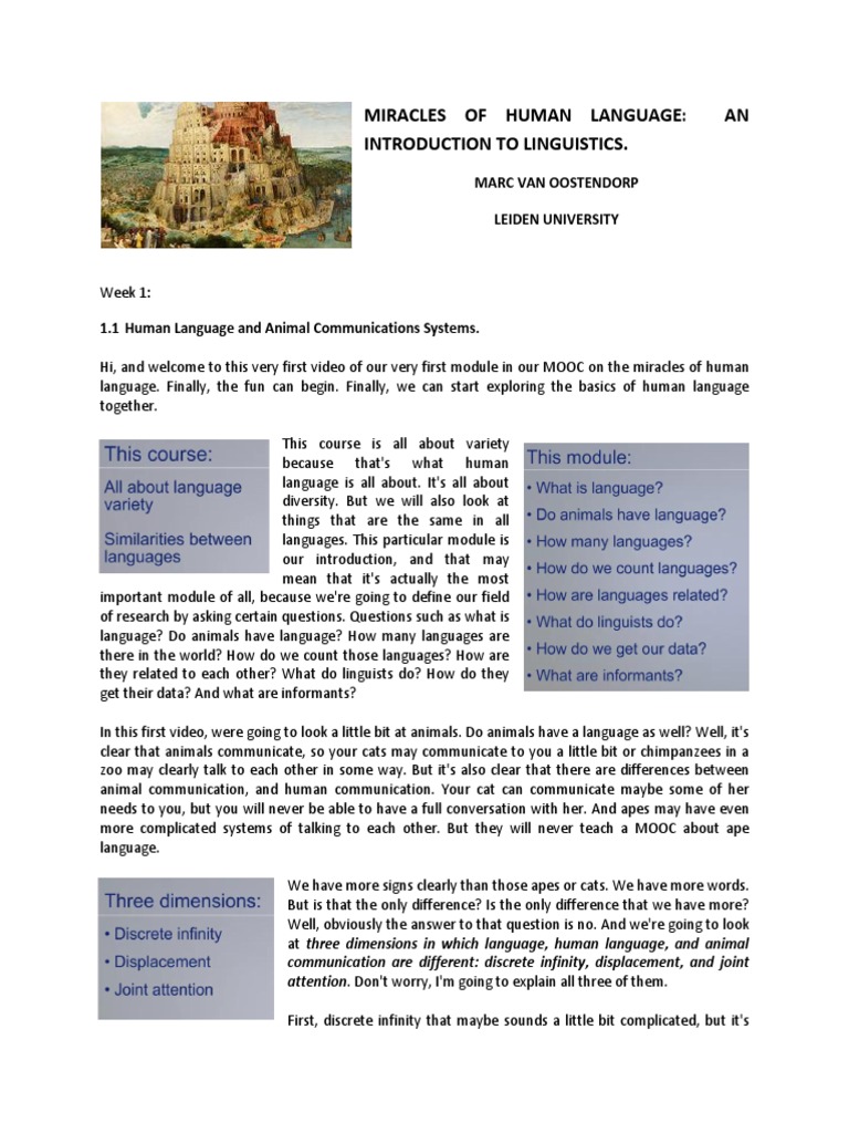 Miracles of Human Language Week 1 | PDF | Sign Language | Chinese Language