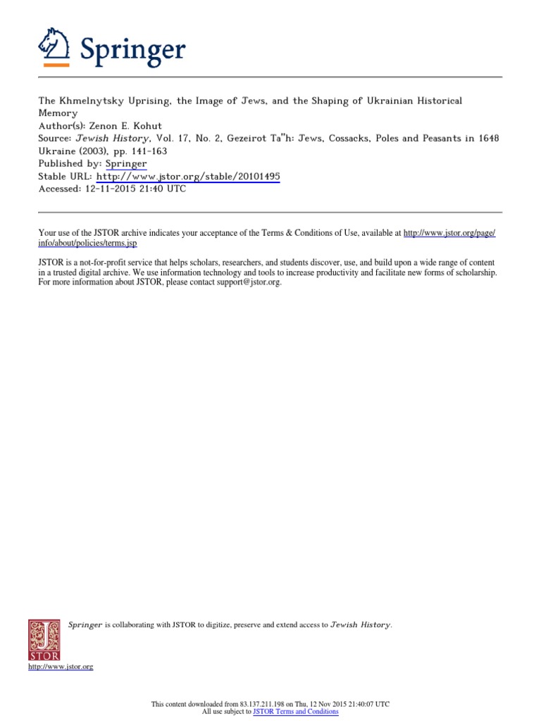 The Khmelnytsky Uprising, The Image of Jews, and The Shaping of ...