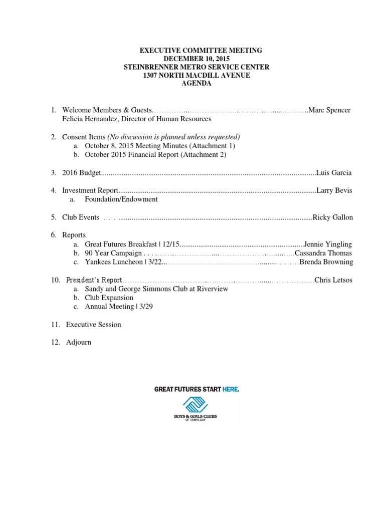 Executive Committee Meeting Agenda 2015 | PDF