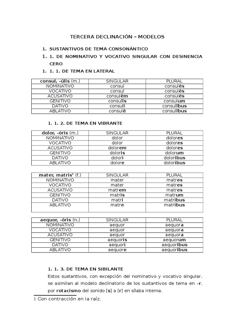 Latín - Modelos 3ra. Declinación | PDF | Mecánica del lenguaje ...