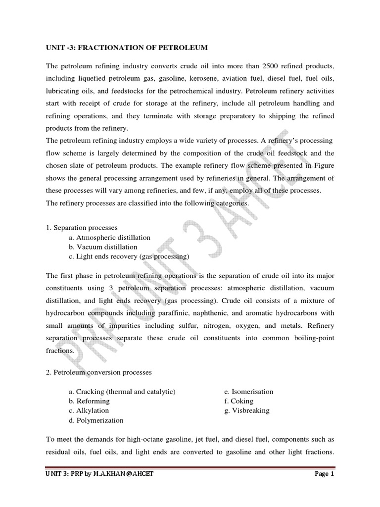 PRP Unit - 3 | PDF | Oil Refinery | Gasoline