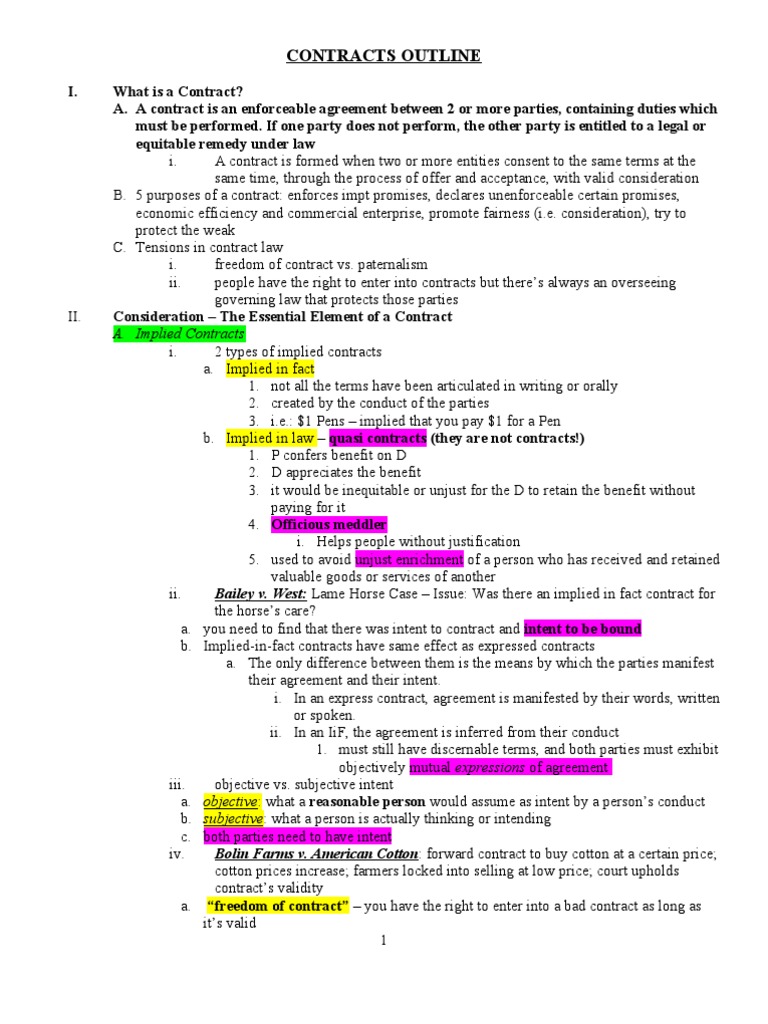Final Contracts Outline | PDF | Consideration | Estoppel