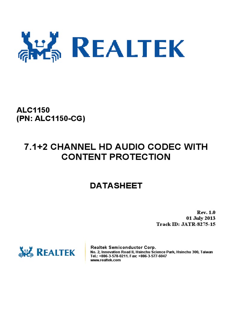 ALC1150-CG DataSheet 1.0 | PDF | Analog To Digital Converter | Digital ...