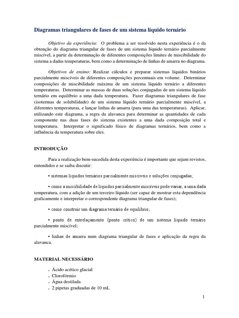Diagramas Triangulares de Fases de Um Sistema Líquido Ternário ...