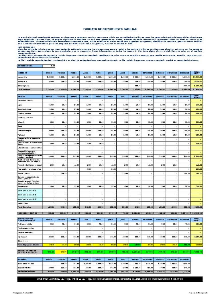 Presupuesto Familiar Excel