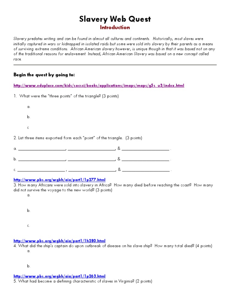 Slavery Webquest | PDF | Fugitive Slaves In The United States | Slavery