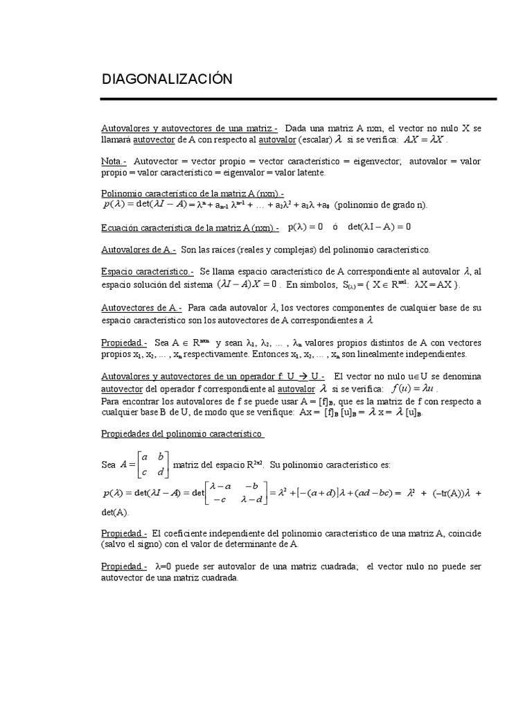 DIAGONALIZACION | PDF | Valores propios y vectores propios | Matriz (Matemáticas)