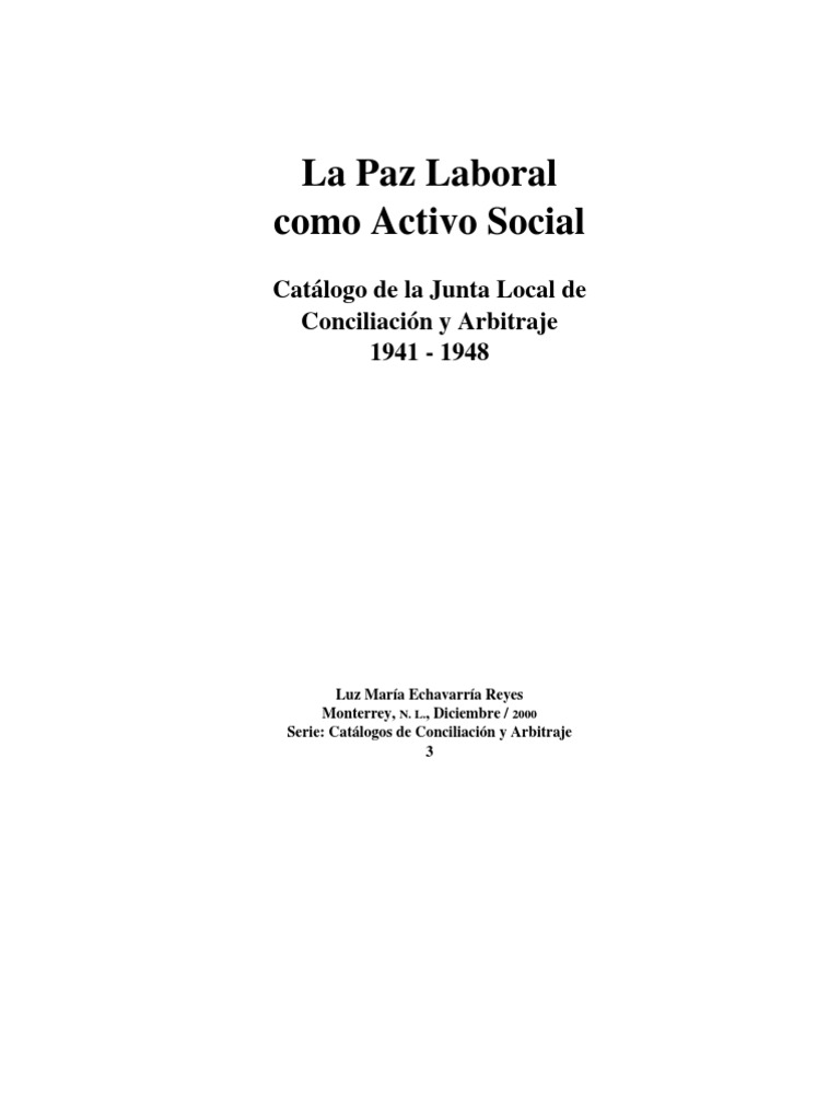 La Paz Laboral Como Activo Social. Catálogo de La Junta de Conciliación ...