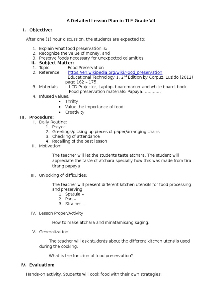A Detailed Lesson Plan in TLE Grade VII | PDF | Lesson Plan | Learning