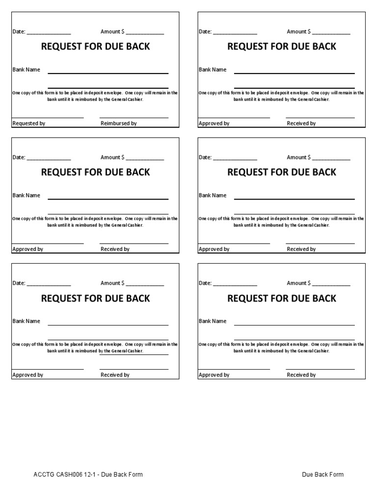 Acctg Cash006 12-15 - Due Back Form | PDF