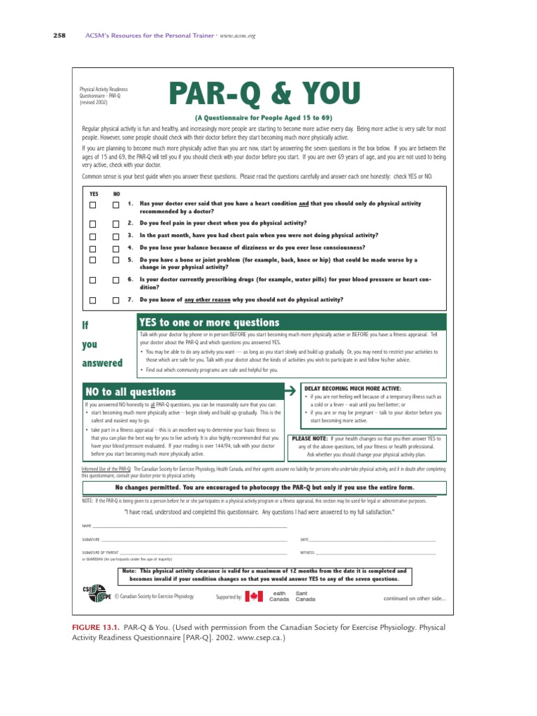 PAR Q Acsm | Physical Fitness | Public Health