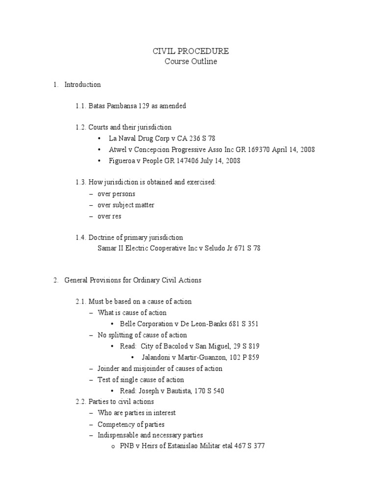 Civpro Outline | PDF | Pleading | Discovery (Law)