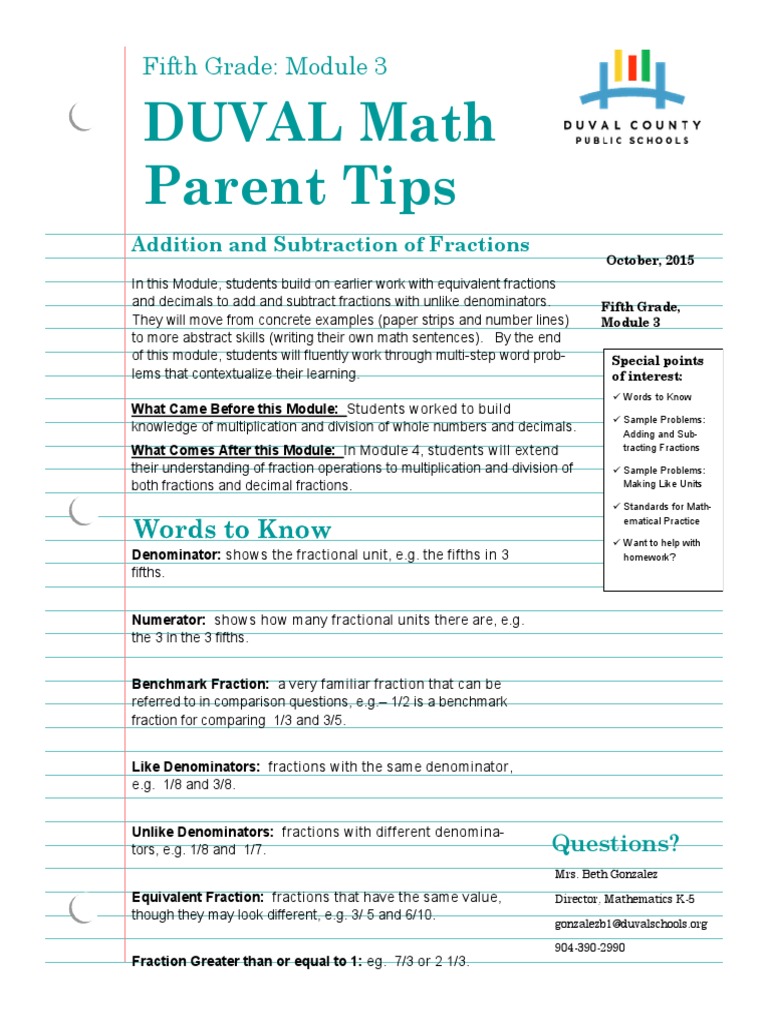 Grade 5 Module 3 Parent Letter | PDF | Fraction (Mathematics ...