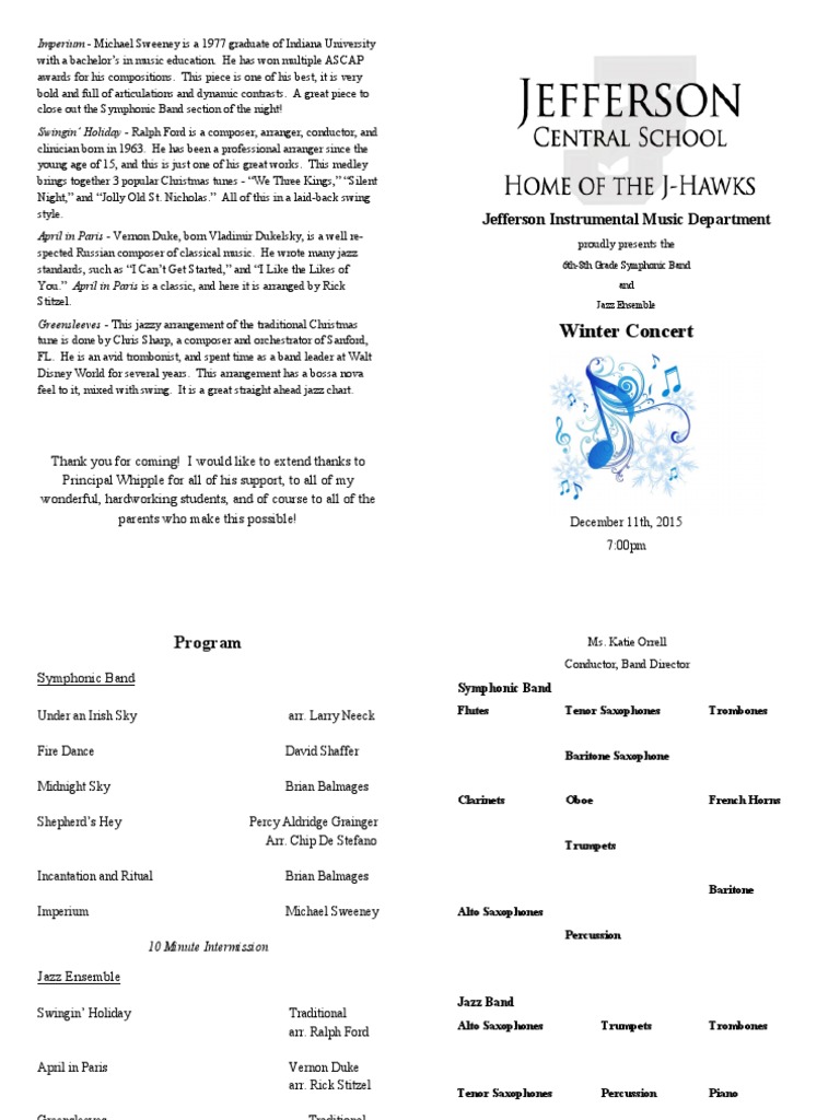 Winter Concert Program | PDF | Saxophone | Tenor Saxophone
