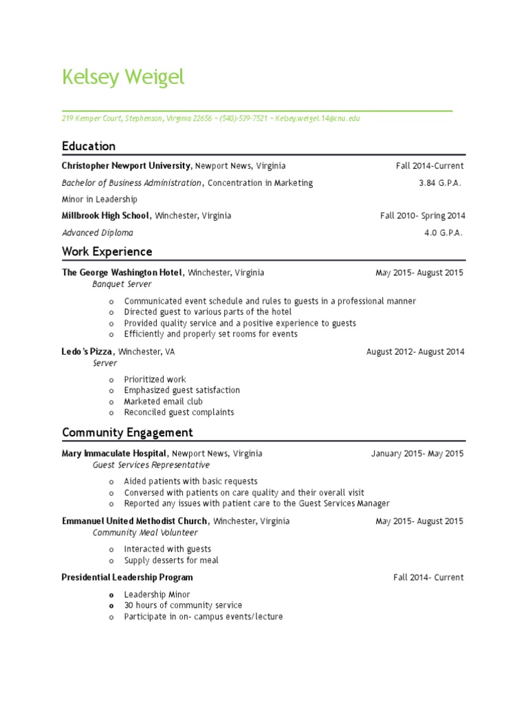 Kelsey Weigel's Marketing Resume | PDF