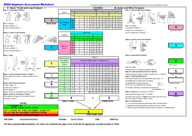 REBA Excel Assessment Worksheet | PDF | Business