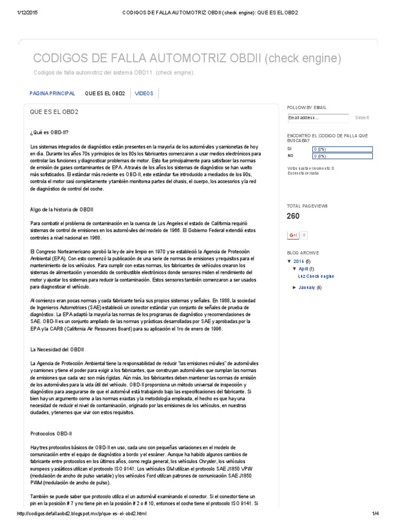 Codigos de Falla Automotriz Obdii (Check Engine) - Que Es El Obd2 | PDF | Coche | Contaminación