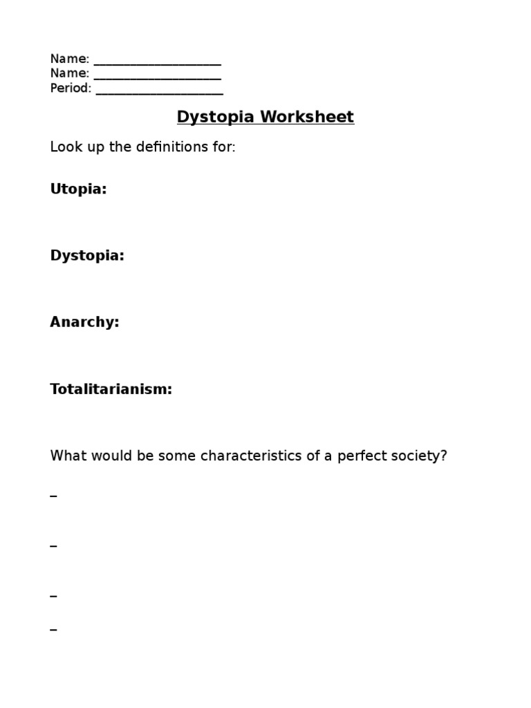 Dystopia Worksheet for Students | PDF