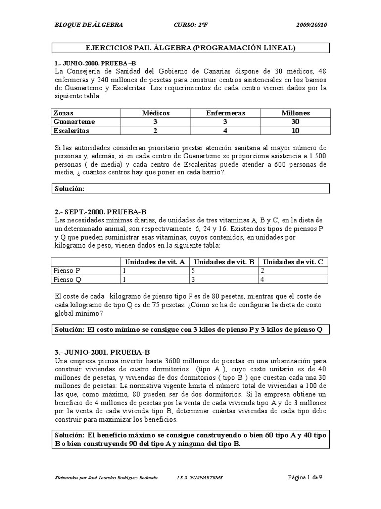 2bach Letras T8 Programacion Lineal | PDF | Euro | café
