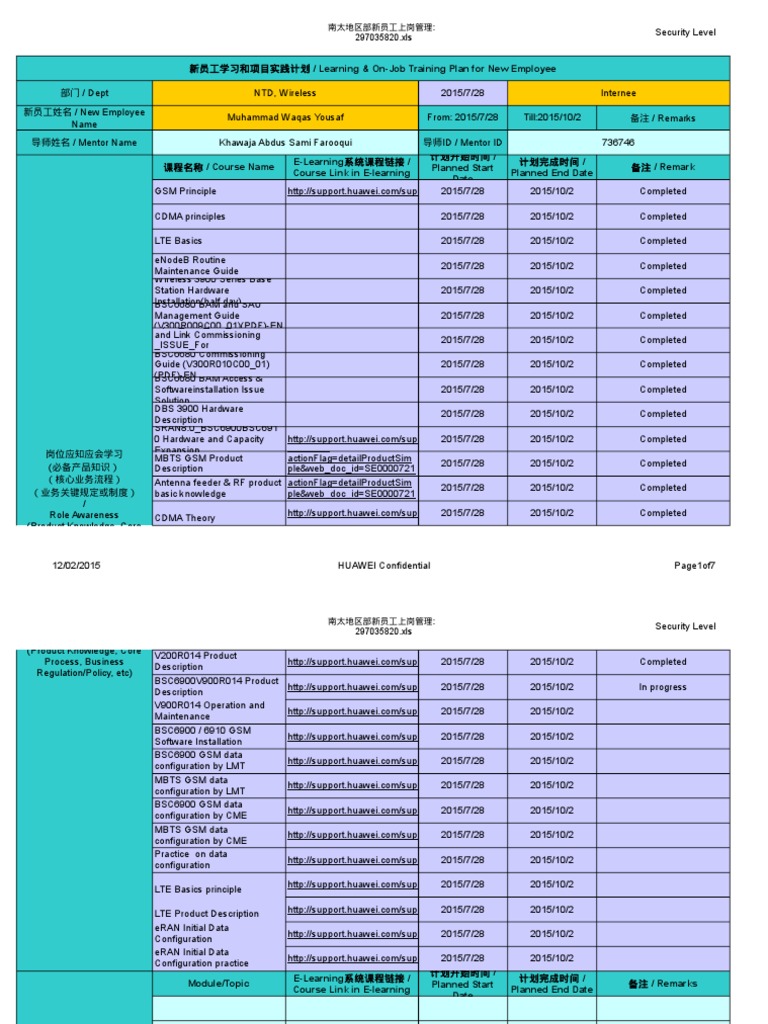 Template for Training Plan | Telecommunications | Computing