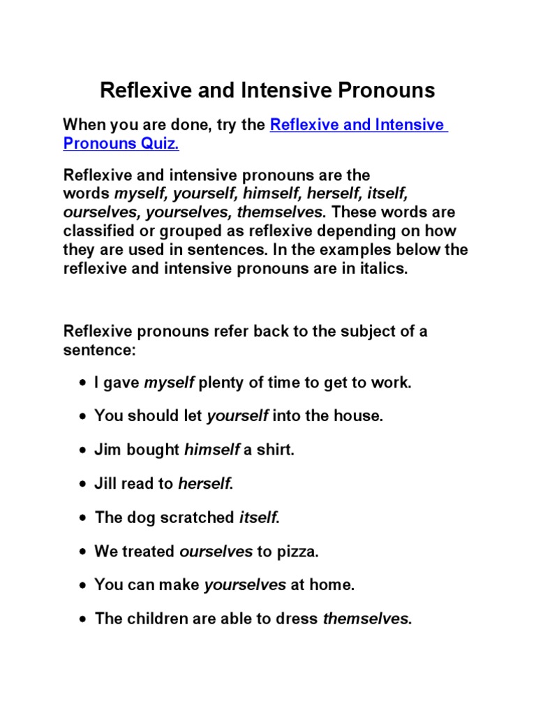 Reflexive and Intensive Pronouns | PDF | Pronoun | Rules