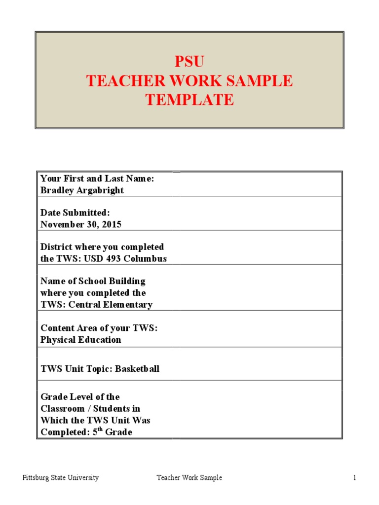 Teacher Work Sample - Bradley Argabright | PDF | Educational Assessment ...