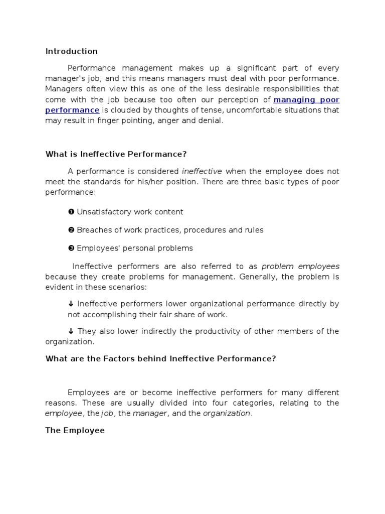 Managing Poor Performance: Employee, The Job, The Manager, and The ...