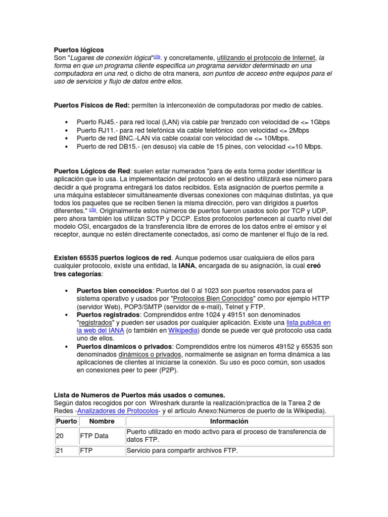 Puertos Lógicos | PDF | Red de computadoras | Transport Layer Security