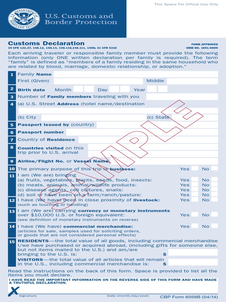 CBP Form 6059B English (Sample Watermark) | PDF | U.S. Customs And ...