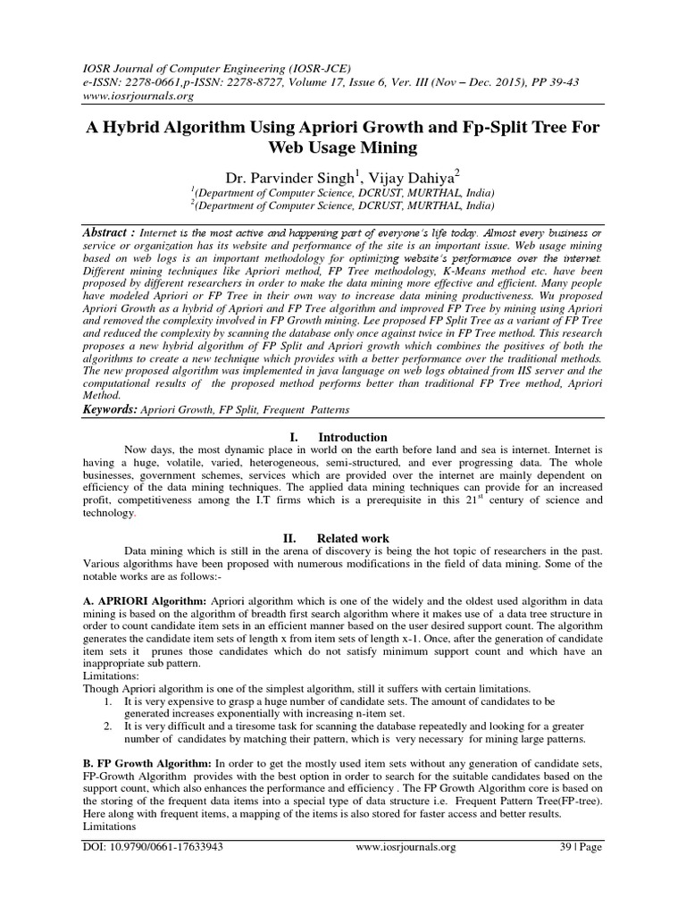 A Hybrid Algorithm Using Apriori Growth And Fp Split Tree For Web Usage Mining Pdf 1555