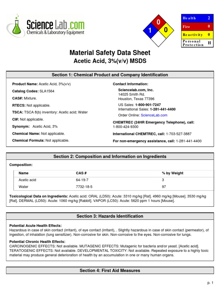 Asam Asetat 3%_MSDS My | Toxicity | Acetic Acid