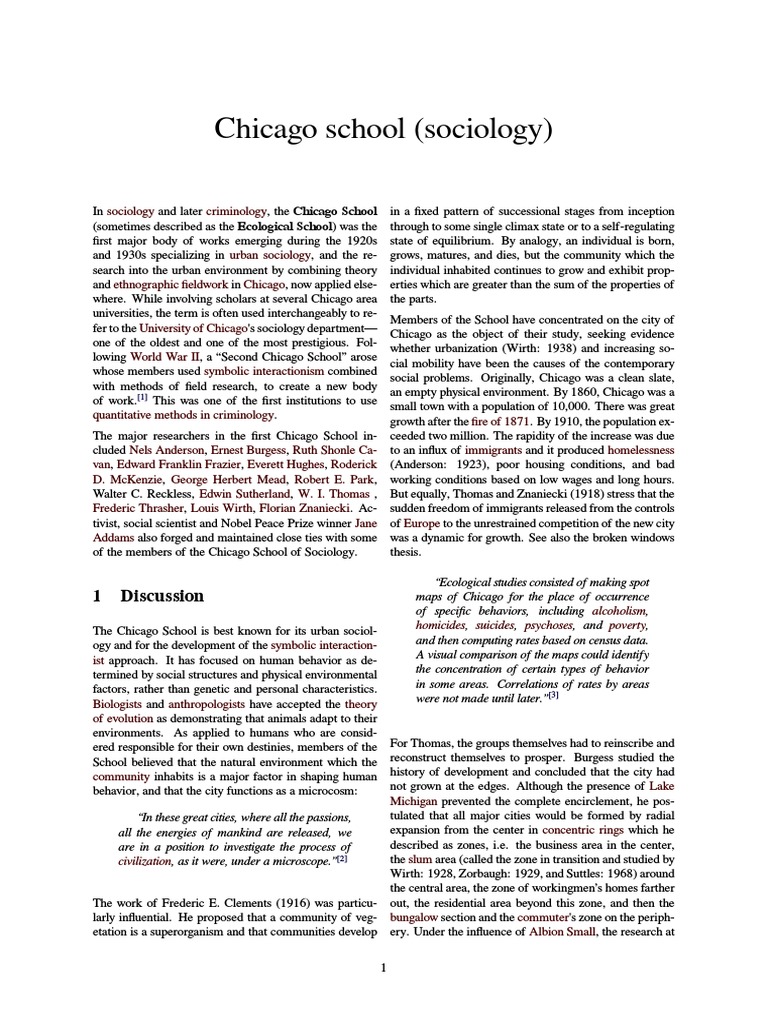 Chicago School (Sociology) | Behavioural Sciences | Psychology ...