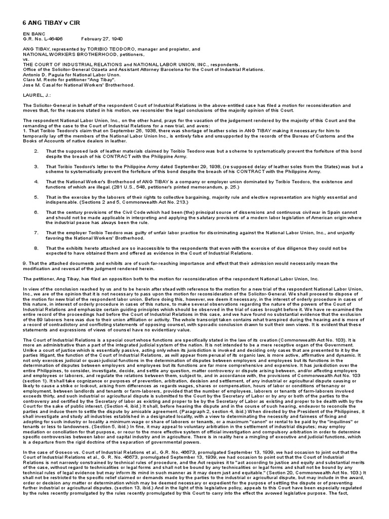 6 Ang Tibay | PDF | Evidence (Law) | Employment