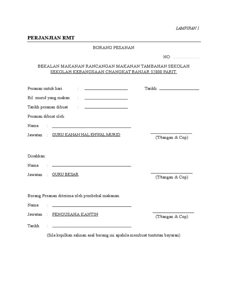 Borang Pesanan Harian RMT | PDF