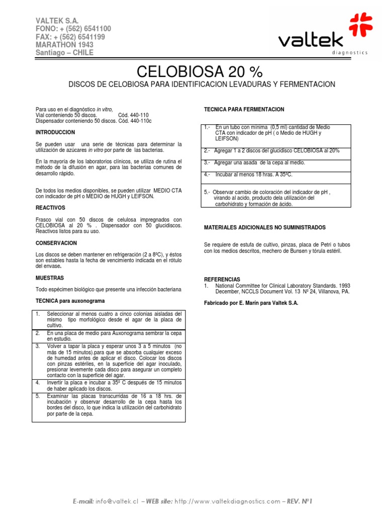 Inserto Celobiosa | Descargar gratis PDF | Las bacterias | Microbiología