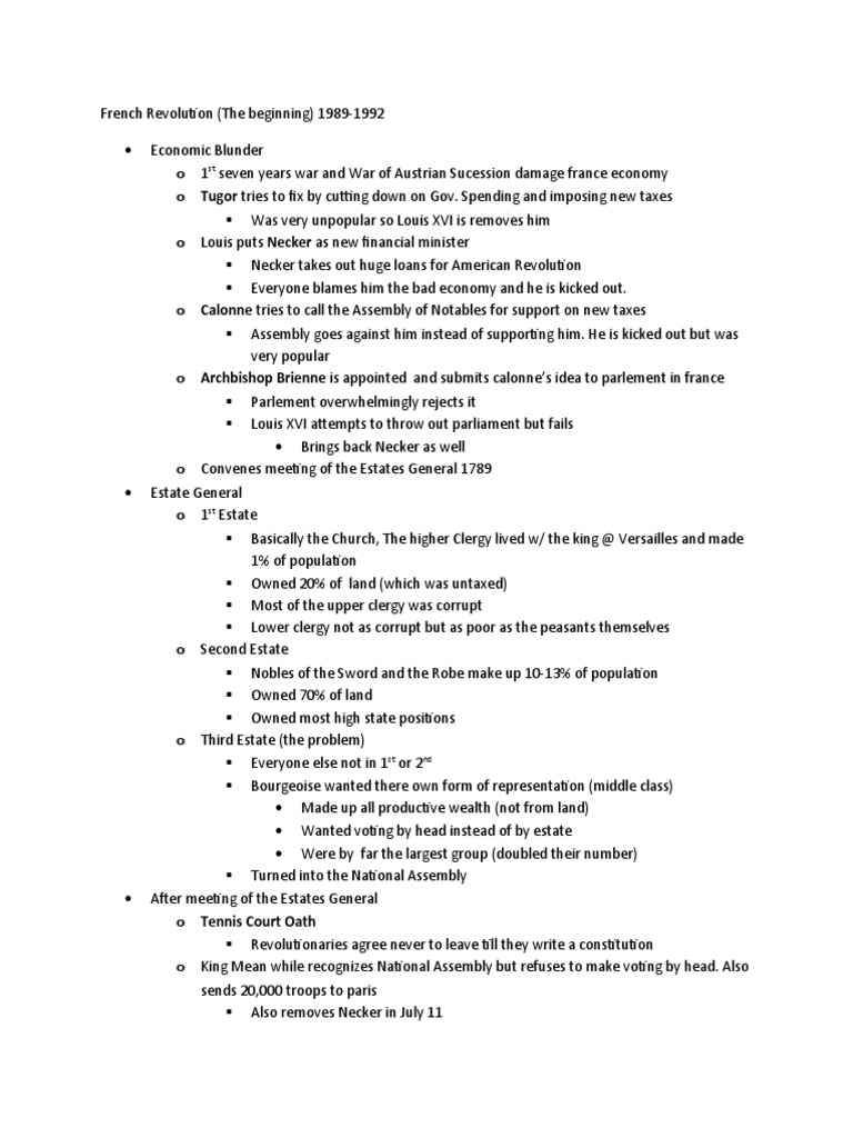 French Revolution Notes (Review) | PDF | Advanced Placement | Reign Of ...
