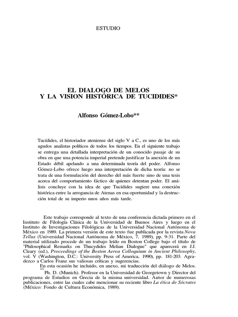 Dialogo de Melos | PDF | Tucídides | Esparta
