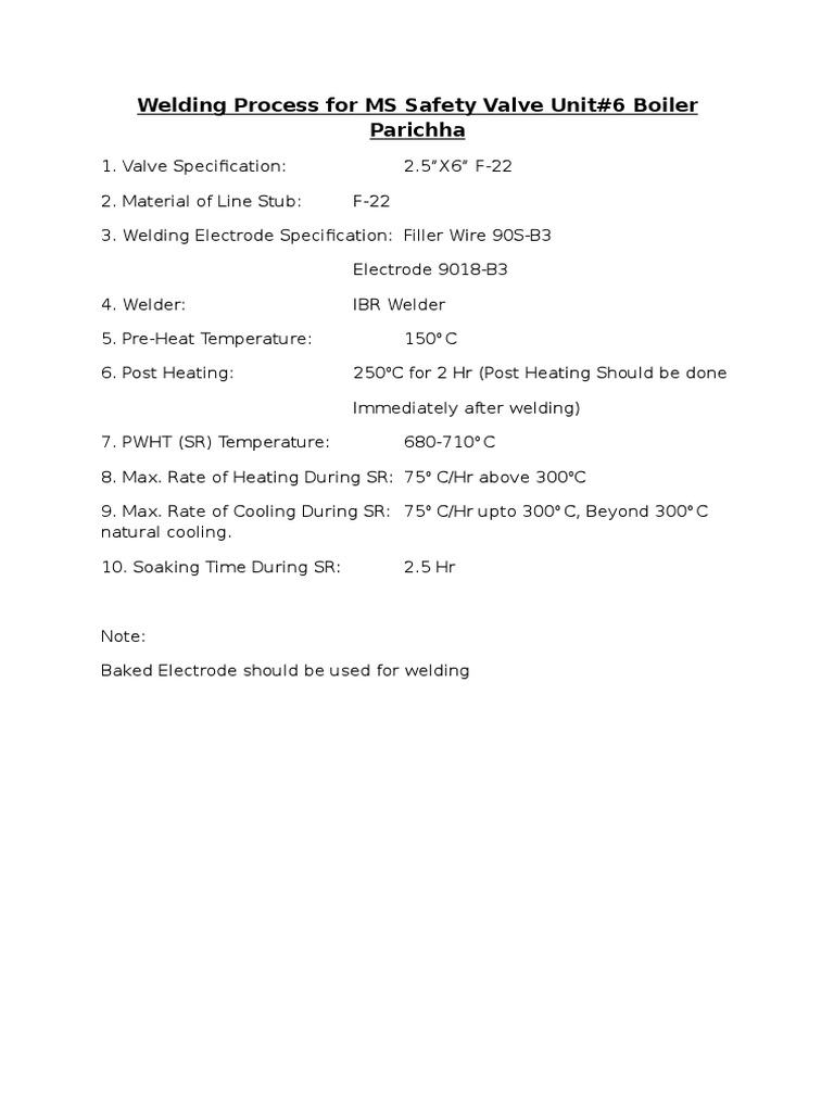 MS Safety Valve Welding Procedure | PDF