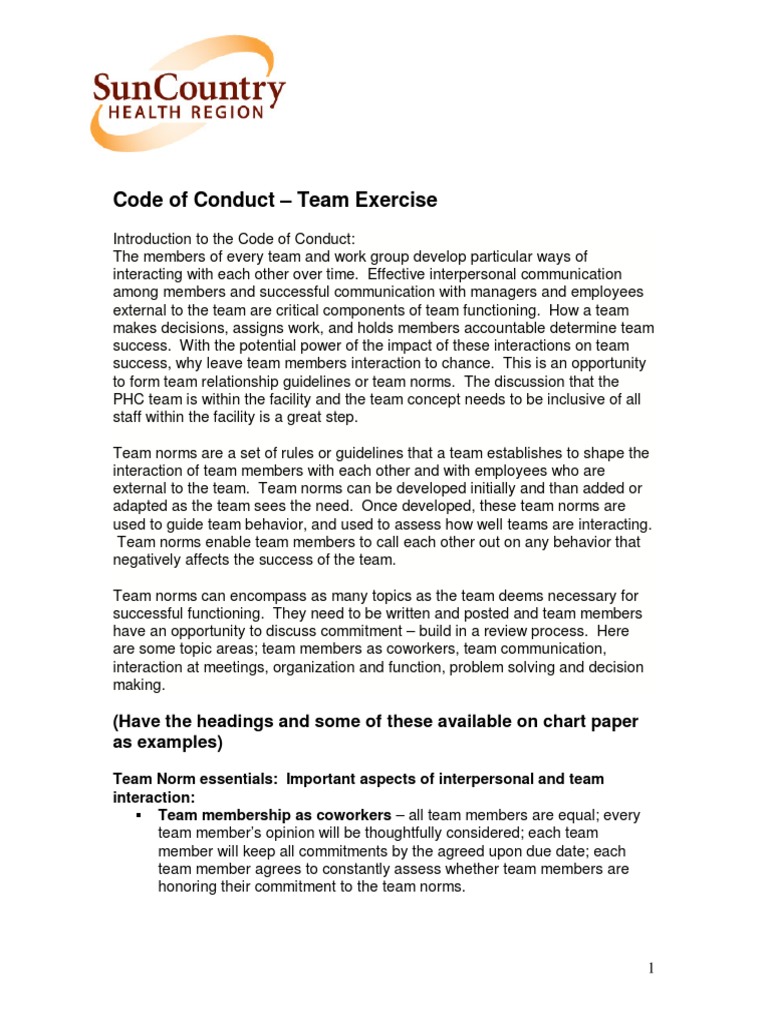 Code of Conduct Team Exercise | PDF