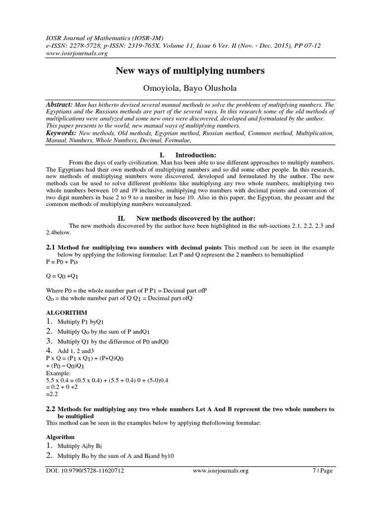 Innovative Manual Multiplication Methods | PDF | Multiplication ...